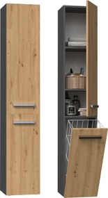 Koupelnový sloupek s košem na prádlo NEL IV antracit/dub artisan