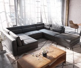 Pohovka ve tvaru "U" Elio 300x185 cm imitace kůže vintage antracitová