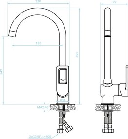 Kuchinox Kasja, stojánková dřezová baterie s U-tvarovaným výtokem, černá matná, LAV-BKN_768D