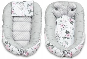 Oboustranné hnízdečko (kokon) pro miminko - BABYMAM PREMIUM set 7v1 - Lapače snů s šedou minky