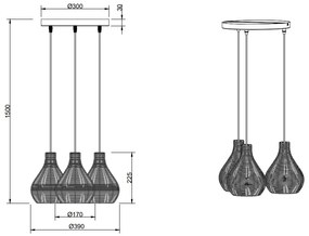 Závěsné stropní osvětlení Sprout, ratan, 3 svítidla