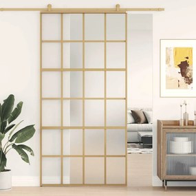 Posuvné dveře zlaté 102,5 x 205 cm mléčné ESG sklo a hliník 155177