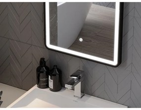 Mexen Coro, LED koupelnové zrcadlo s podsvícením a černým rámem 45x120 cm, 6000K, ochrana proti zamlžování, 9817-045-120-611-70