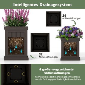 Costway 2 čtvercový květináč 48/31,5 cm vysoké květináče odolné proti
