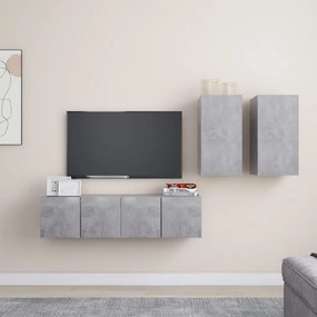 4dílný set TV skříněk betonově šedý dřevotříska 3079105