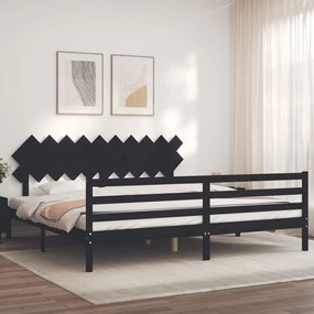 Rám postele s čelem černý 200 x 200 cm masivní dřevo,  3195310