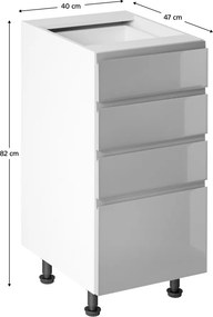 Spodní skříňka, bílá/šedá extra vysoký lesk HG, AURORA D40S4