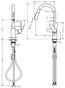 Hansgrohe Focus M41, páková kuchyňská baterie 240, Eco, vytahovatelná sprška, 2jet, chromová, HAN-31833000
