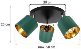 Stropní svítidlo GAMA, 3x zelené textilní stínítko, (možnost polohování), O