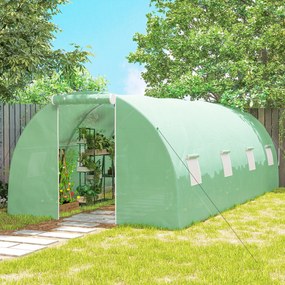 Fóliový skleník, průchozí, 8 oken se sítí proti hmyzu, robustní fólie, ocelový rám, 6 x 3 x 2 m, zelený