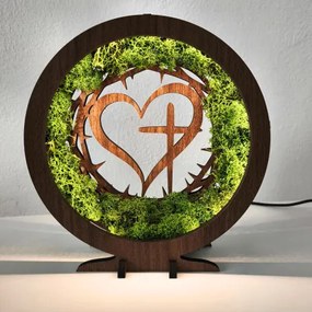 Dřevěná LED lampa s mechem - Srdce a Kříž I SENTOP LED0582-ORECH-WENGE