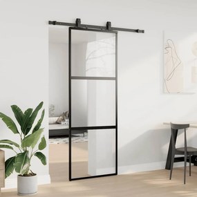 Posuvné dveře se sadou kování černé 76x205 cm Tvrzené sklo 3375913
