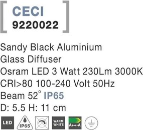 NV 9220022 Venkovní stropní svítidlo CECI černý hliník skleněný difuzor Osram LED 3W 3000K 100-240V 52st. IP65 - NOVA LUCE