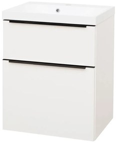 Mereo Mereo, Mailo, koupelnová skříňka s umyvadlem z litého mramoru 61 cm, bílá, dub, antracit, CN510MB