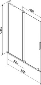 Mexen Velar L, 2-křídlová posuvná vanová zástěna 80 x 150 cm, 8mm šedé sklo, grafitová, 896-080-003-41-95