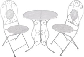 Bílý zahradní kovový Bistro set stůl a 2 židle - Ø 60*70 / 50*40*93 cm
