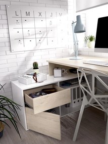 Aldo Designový psací stůl Rox glossy white, oak