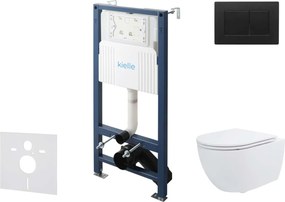 kielle Genesis New - Set předstěnové instalace, klozetu Oudee, Vortex Rimless+, sedátka softclose a tlačítka Gemini New III, matná černá 30502SS09