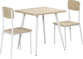 HOMCOM 3-dílný jídelní set Jídelní set MDF + kov přírodní kresba dřeva + bílá s 1 stolem + 2 židlemi | Aosom