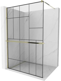 Mexen Kioto+ sprchová stěna s poličkou Walk-in 70 x 200 cm, černý vzor, zlatá - 800-070-121-50-78