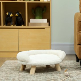 PawHut Útulná pohovka pro domácí mazlíčky Zvýšený design pohovka pro psy a kočky flanelová krémová 47x40x20cm s dřevěnými nožkami pro domácí mazlíčky…