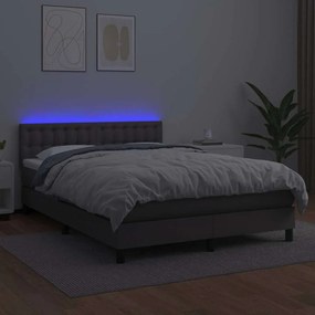 Box spring postel s matrací a LED šedá 140x200 cm umělá kůže 3134229