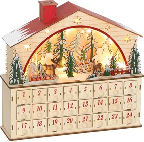 HOMCOM Adventní kalendář k naplnění 24 zásuvky přihrádky, vánoční kalendář s LED světly, přírodní dřevo, 36 x 10 x 34 cm