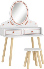 AIYAPLAY Dětská toaletní souprava toaletní stolek se stoličkou zrcadlem zásuvky ramínka na šaty pro děti od 3 do 8 let 56 x 38 x 87,8 cm Bílá barva