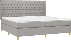 Box spring postel s matrací a LED světle šedá 200x200 cm textil 3139141
