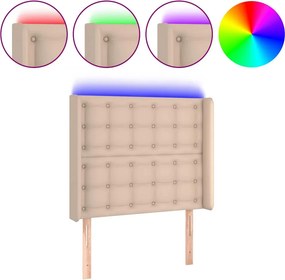 Čelo postele s LED cappuccino 83 x 16 x 118/128 cm umělá kůže 3124125