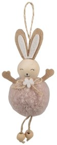Růžový plyšový závěsný velikonoční králíček s kytičkou Magiccal - 7*4*15 cm