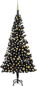 vidaXL Umělý vánoční stromek s LED a sadou koulí 240 cm PVC [3077506] Barva: Černý a zlatý