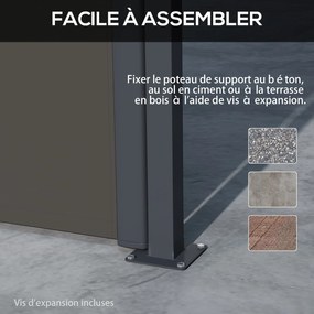 Outsunny Boční Retrakční Ochranná Záclona Privátní Paravent Zahrada 4m x 1,60m Alu. Polyester UV-odolný Tmavě Šedý | Aosom