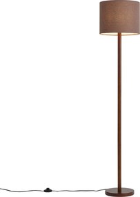 Japandi stojací lampa z ořechového dřeva s hnědým lněným stínidlem 151cm - Mels