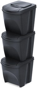 Sada 3 odpadkových košů SORTIBOX ECO WOOD 3x25 litrů Barva: Antracit, kód produktu: , objem (l): 3x25