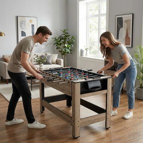 Costway 2 v 1 Otočný hrací stůl 124 cm Souprava stolního fotbalu a kulečníku