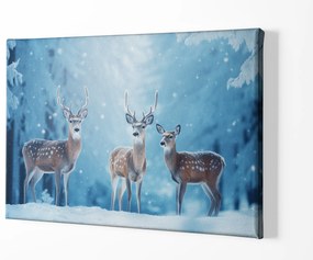 Obraz na plátně - Mladí jelínci s laní v zimní krajině FeelHappy.cz Velikost obrazu: 210 x 140 cm