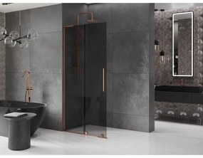 Mexen Velar L, posuvná sprchová zástěna Walk-in 120 x 200 cm, 8mm šedé sklo, růžové zlato, 871-120-003-43-60