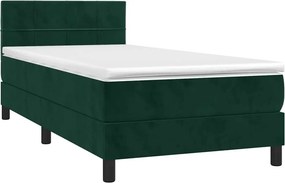 Box spring postel s matrací a LED tmavě zelená 90x200 cm samet 3134384