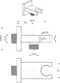 Sapho držák sprchy hranatý s vyústěním černá matná AQ591B
