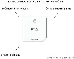 RÝŽE - omyvatelná samolepka na dózu, výběr rozměrů Ø 5 cm / 5 x 5 cm / 6 x 8 cm | DomaLEP tvar: KOLEČKO, barva: PRŮHLEDNÁ - ČERNÉ písmo, velikost: Ø 5 cm - tučné písmo