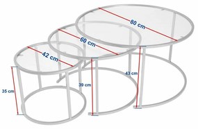 Sada konferenčních stolků Aurum Black and Grey 80 cm, 3 ks