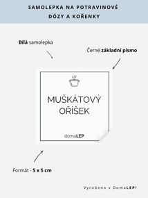 Samolepka na kořenky MUŠKÁTOVÝ OŘÍŠEK bílá 5 × 5 cm základní písmo