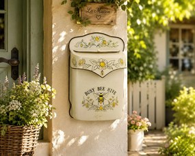 Krémová retro poštovní schránka s včelou Busy Bee Hive - 24*10*35 cm