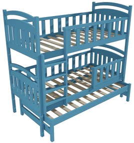 Vomaks Patrová postel s výsuvnou přistýlkou PPV 014 se zábranou Rozměr: 80 x 200 cm, Barva: barva modrá, Prostor mezi lůžky: 80 cm