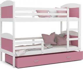DOBRESNY Dětská patrová postel Matyas barevná 190x80 BÍLÁ-RŮŽOVÁ