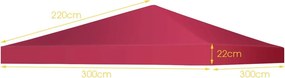Costway Náhradní střešní altán se zapínáním na suchý zip Víno – 300 × 300 cm