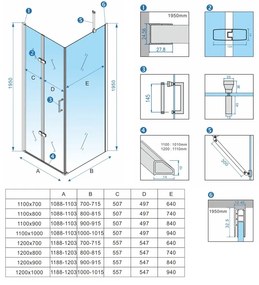 BPS-koupelny Obdélníkový sprchový kout HYD-OK20F 120x80 černá/transparent - bez vaničky
