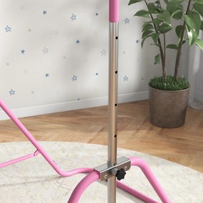 Skládací hrazda HOMCOM pro děti 3-8 let, gymnastická hrazda s 5 nastavitelnými výškami a ocelovou konstrukcí, 154x106,2x88,5-128,5 cm, Růžová