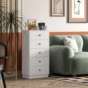 HOMCOM Komoda se 5 zásuvkami, dřevěný úložný kabinet v moderním stylu, 47 x 29 x 95 cm, bílá